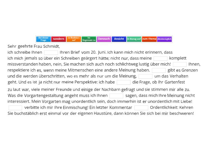 Formeller Brief C1 - Complete the sentence
