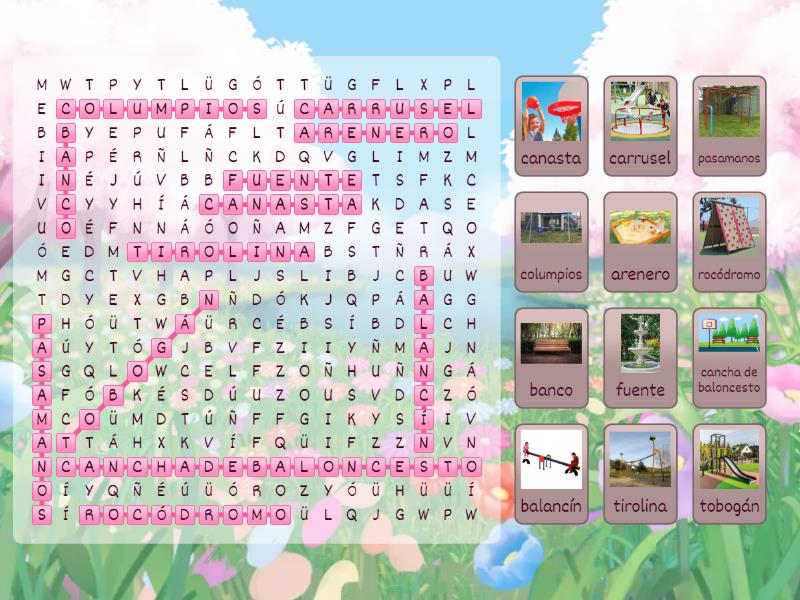 Encuentra el vocabulario del parque. - Wordsearch