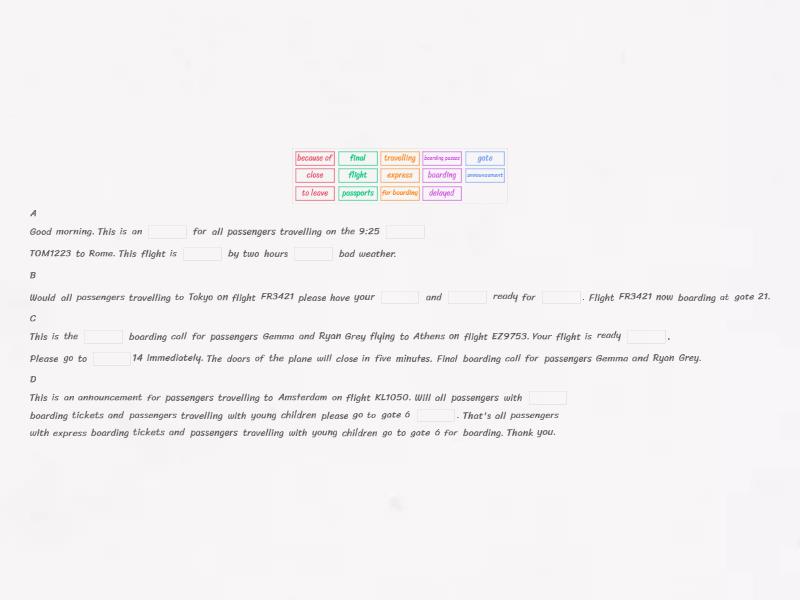 Travelling abroad - Complete the sentence