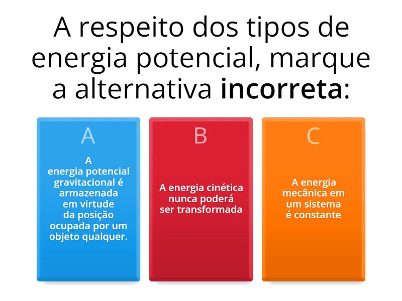 Trabalho, energia cinética e energia potencial - Quiz