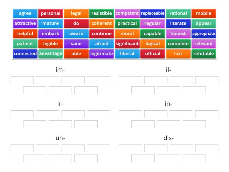 English File Advanced - Unit 6 - Negative Prefixes - Group sort