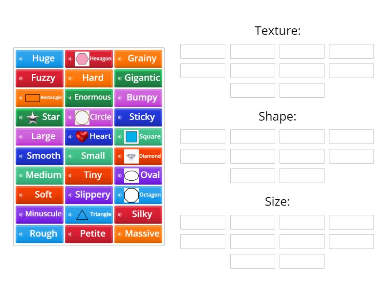 Classify the words according to each group - Group sort