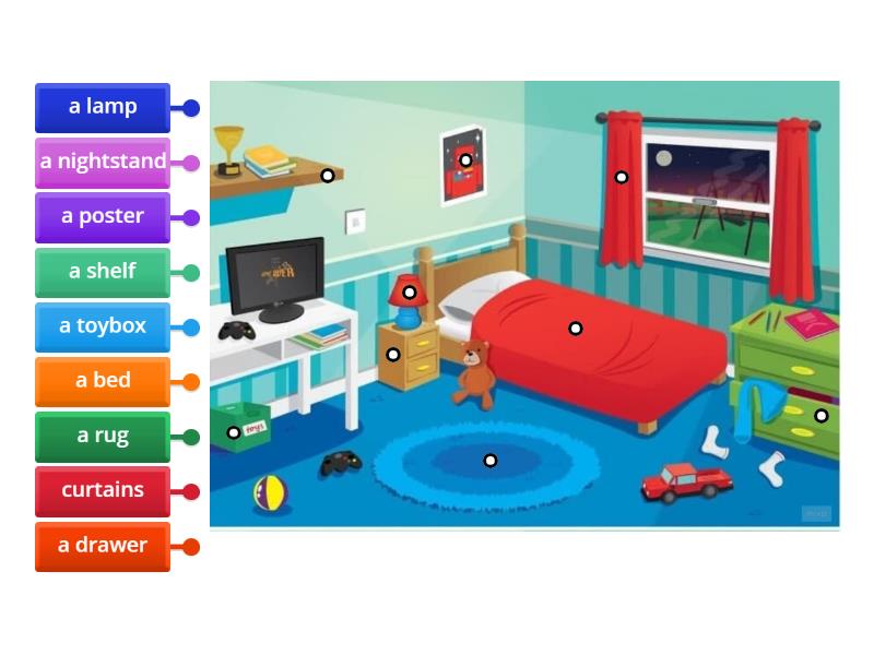 Bedroom Vocab - Diagrama con etiquetas