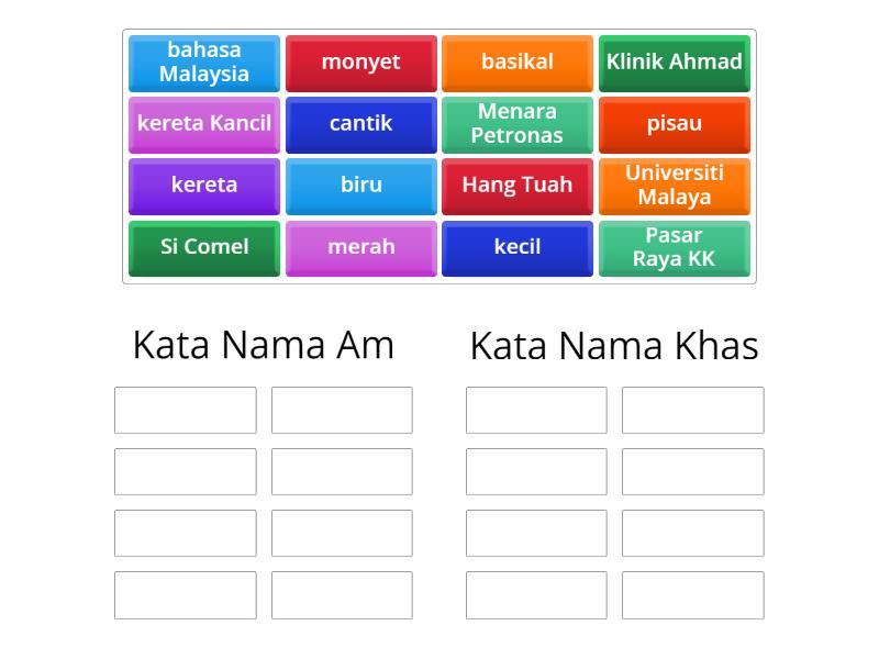 Sila kelaskan perkataan mengikut jenis kata nama. - Group sort