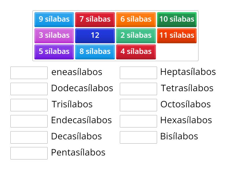 Los versos reciben nombre dependiendo de su número de sílabas. - Match up