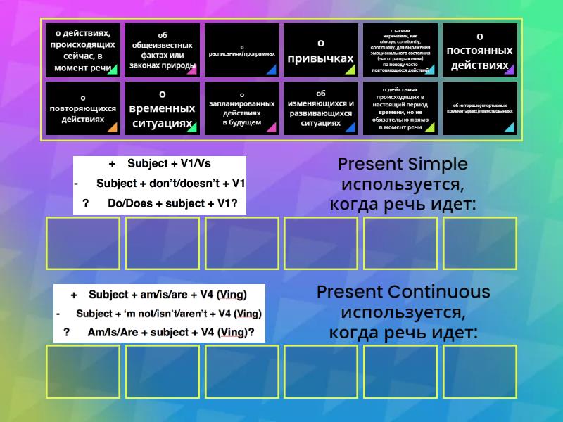Use Present simple vs Present Continuous - Group sort