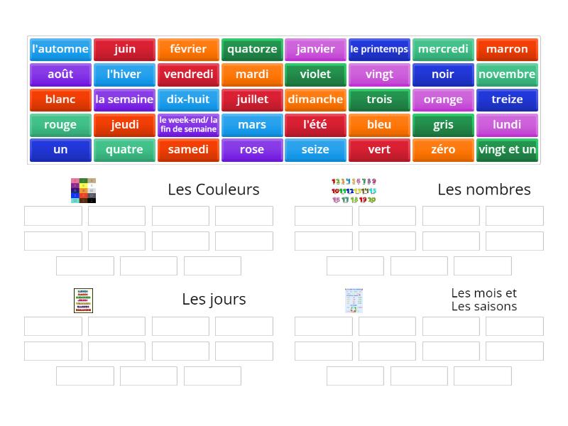 Les jours - Les mois et Les saisons - Les nombres - Les Couleurs ...