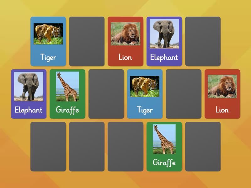 Wild animals cards - Matching pairs