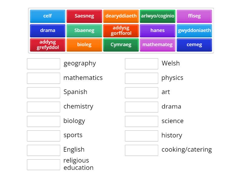 pynciau ysgol - Match up