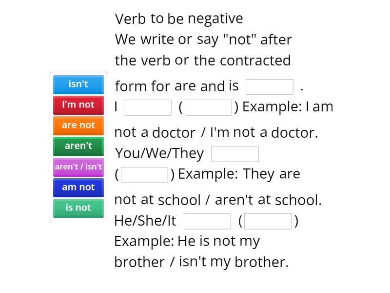 Verb to be - am/is/are negative - Complete a frase