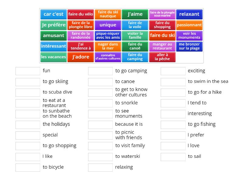 y8 French holiday activities - Match up