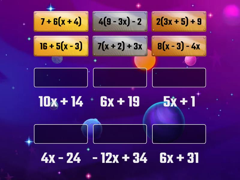 Combining Like Terms with Distributive Property - Match up