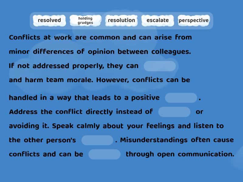CONFLICTS AT WORK B1 - Complete the sentence