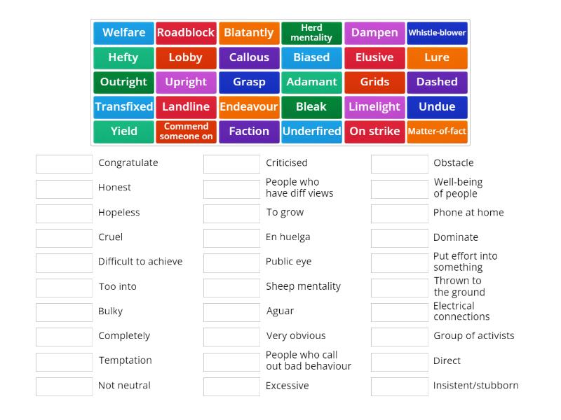 Lessons 1-5 C2 vocabulary - Match up