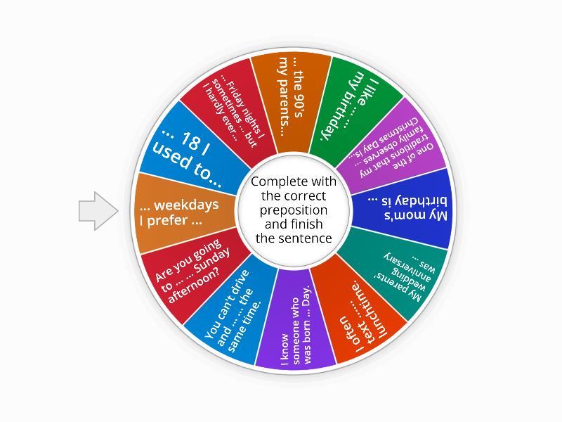 Prepositions of time Speaking - Spin the wheel