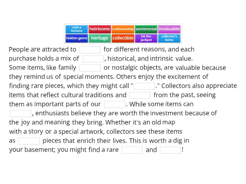 Collector's Items Vocabulary - Complete the sentence