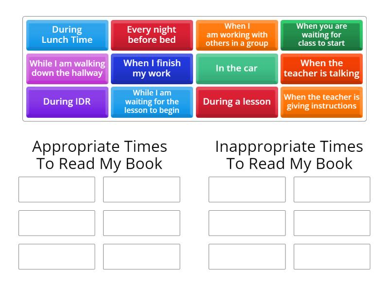 Appropriate vs. Inappropriate Times to Read a Book - Ordenar por grupo