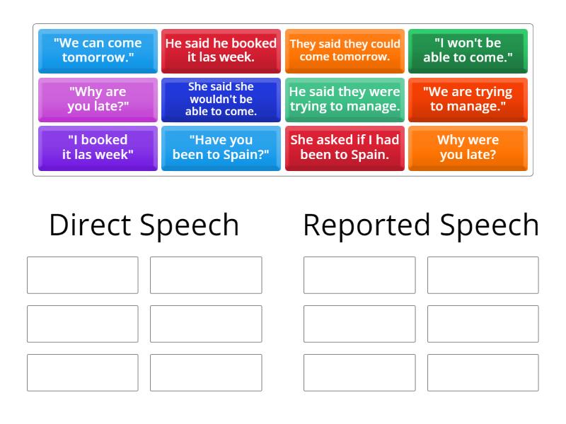 Direct Speech VS Reported Speech - Group sort