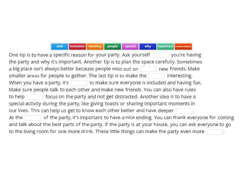 Parties - Complete the sentence