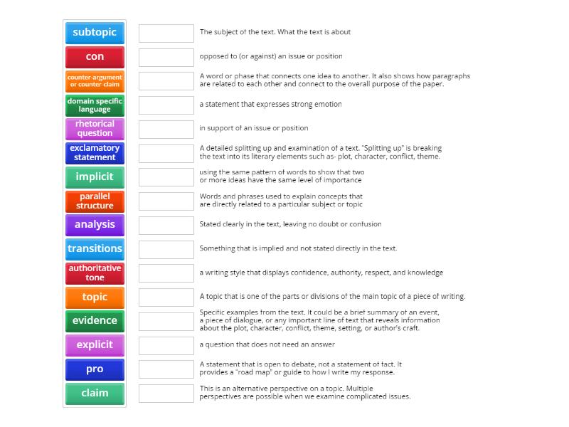 Art of Argument - Academic Vocabulary Words - Match up