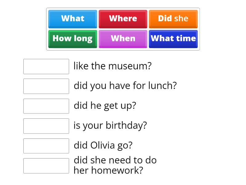 Unit 6 - Past Simple: Wh- questions - Eşleştir