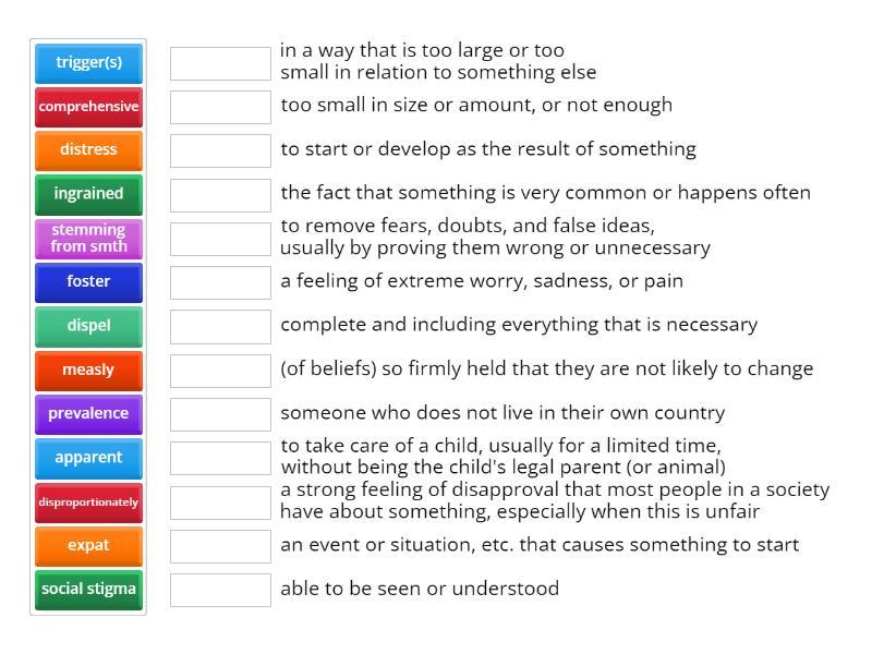 Match defintions Mental Health - Match up