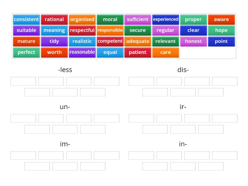 13ОГЭ Word formation - negative adj - Group sort