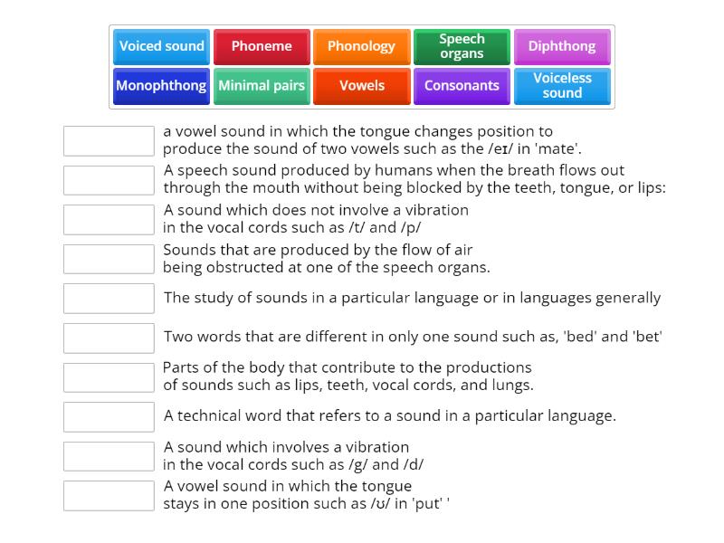 Phonology terminology - Match up