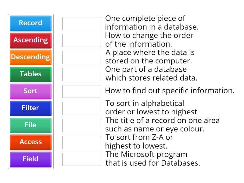 Database Key Terms - Match up
