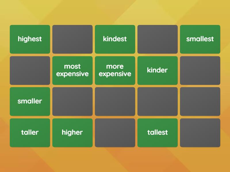 comparative and superlatives matching game - cert II - Matching pairs