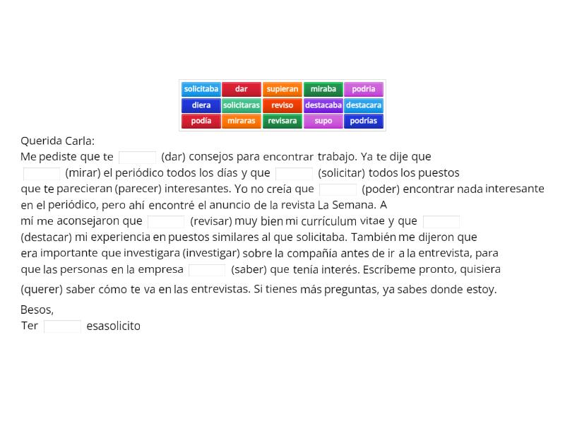Practica el past subjunctive (imperfecto del subjuntivo) - Que palavra ...