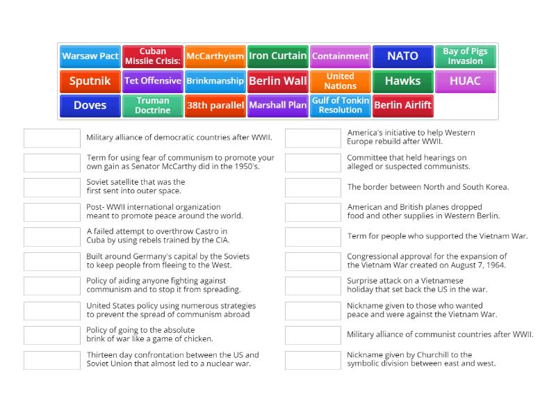 Cold War Vocabulary - Match up