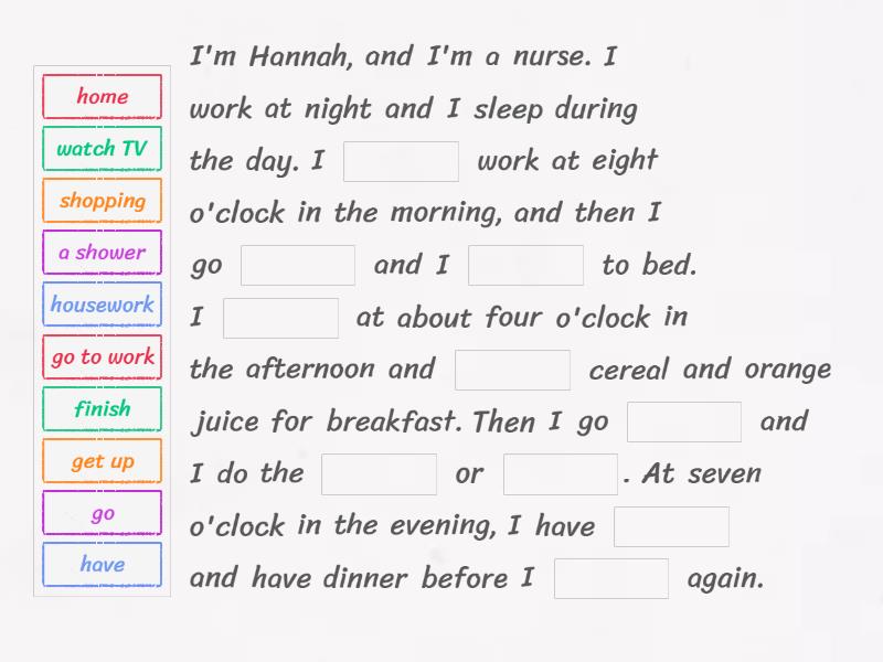 Vocabulary: a typical day - Complete the sentence