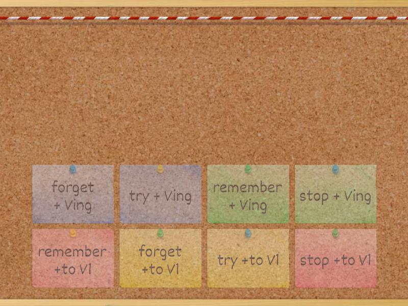 Gerund VS Infinitive Stop, Try, Remember, Forget Sets Matching - Find the match