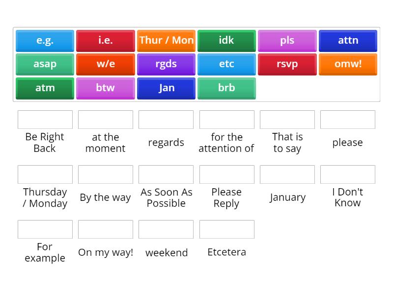 Abbreviations - Match up