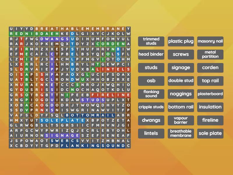 timber frame terminology - Wordsearch