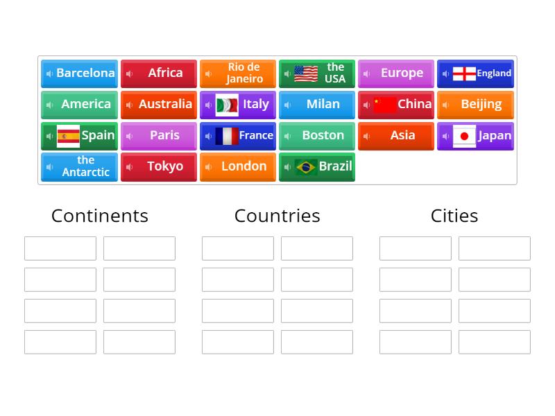 Continents-countries-cities - Group sort