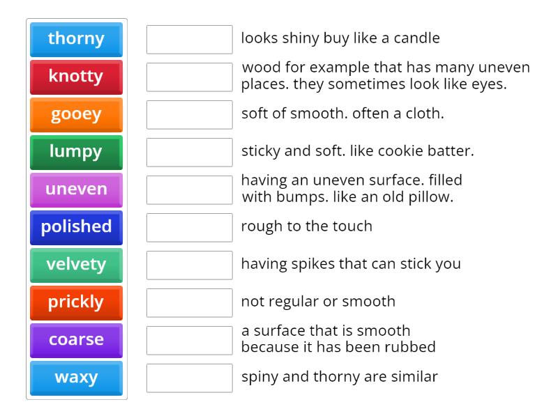 texture adjectives - Match up