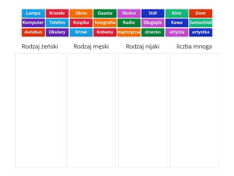 unit 2 - co to jest/ kto to jest - rodzaj - Categorize