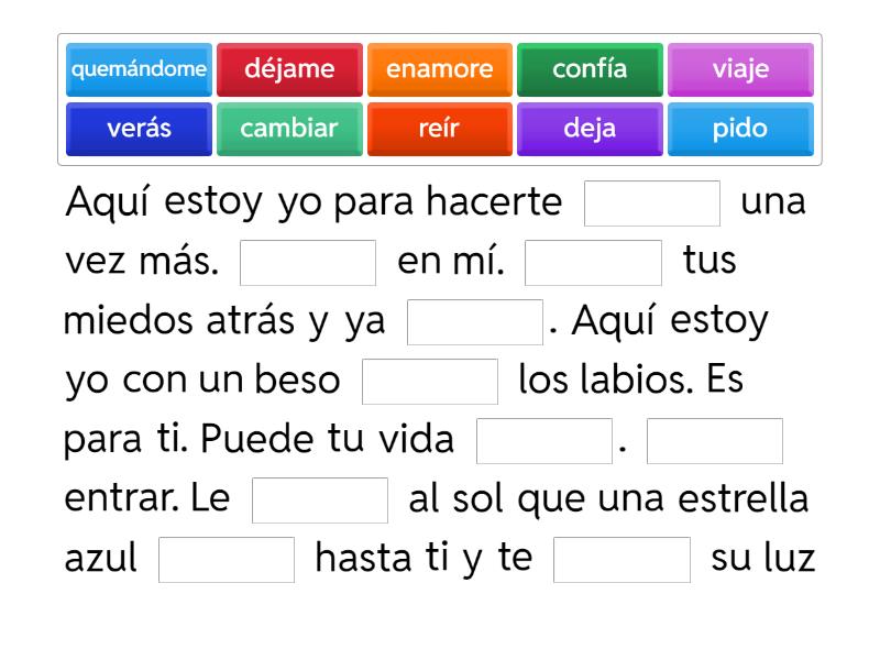 Aquí estoy yo: completa la letra match up - Complete the sentence