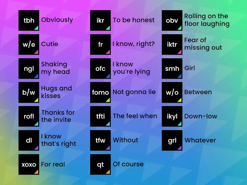 English slang abbreviations - Match up