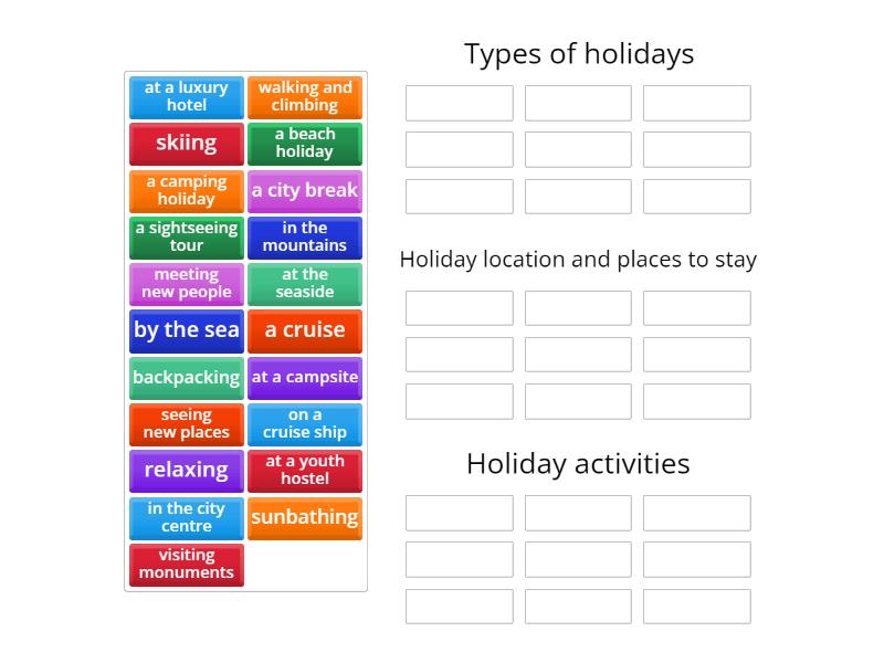 Complete plus unit 3 holiday vocabulary - Group sort