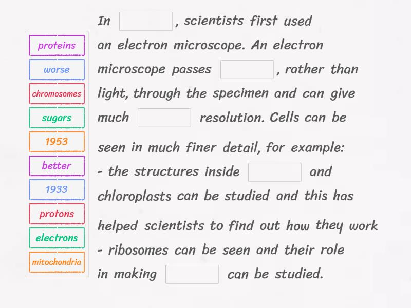 Biology - Investigating Cells - Complete the sentence
