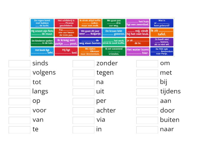 Voorzetsels oefenen - Match up