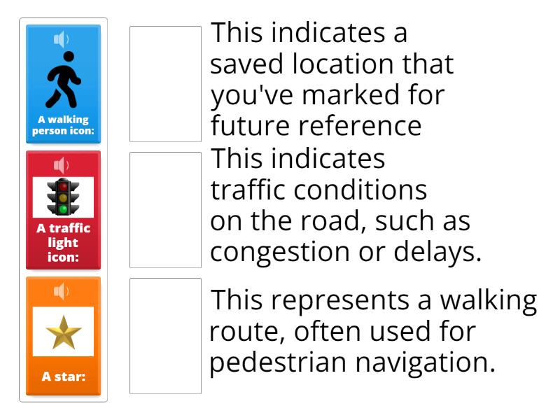 Identify the following Google Maps symbols and match their meanings ...