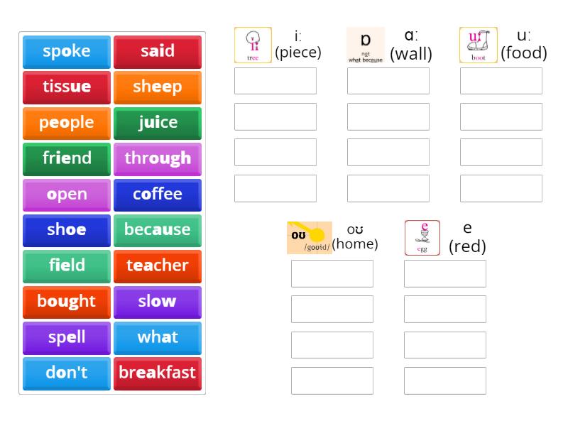 Match the words with the same sounds - Group sort