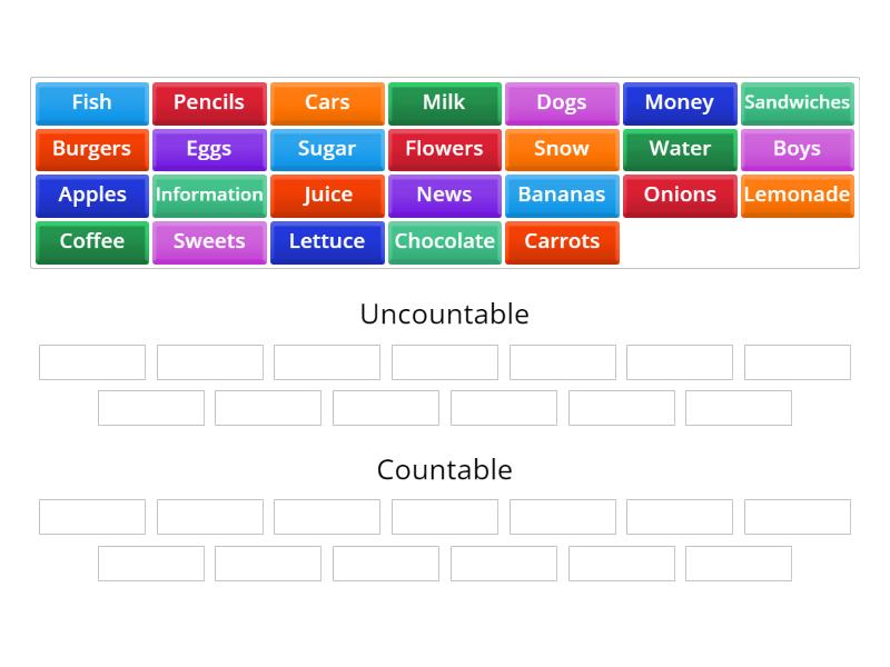 Countable and Uncountable Nouns - Group sort