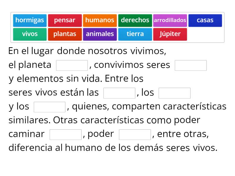Seres vivos y lo inerte - Missing word