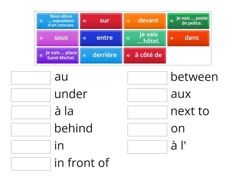 53) Les prépositions devant, sur ...à la, au, aux...The prepositions in ...
