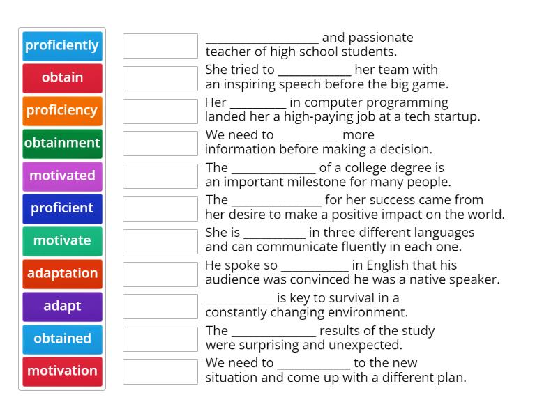 Word form game: choose the correct word form for the sentence - Une las ...